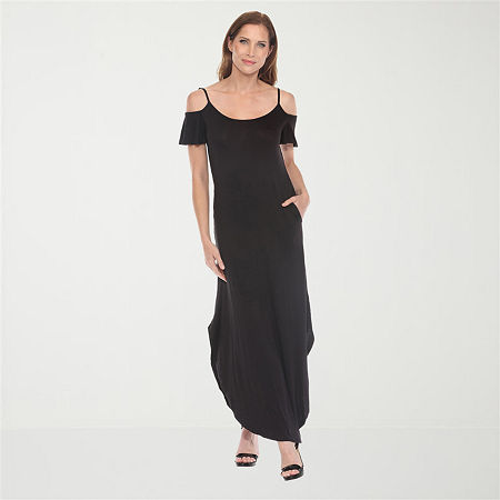 White Mark Womens Cold Shoulder Full Length Maxi Dress - Black