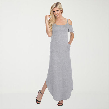 White Mark Womens Cold Shoulder Full Length Maxi Dress - Charcoal