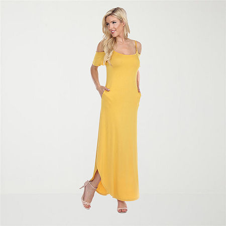 White Mark Womens Cold Shoulder Full Length Maxi Dress - Mustard