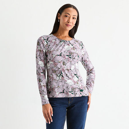 Liz Claiborne Womens Round Neck Long Sleeve Blouse  Xx-large  Purple