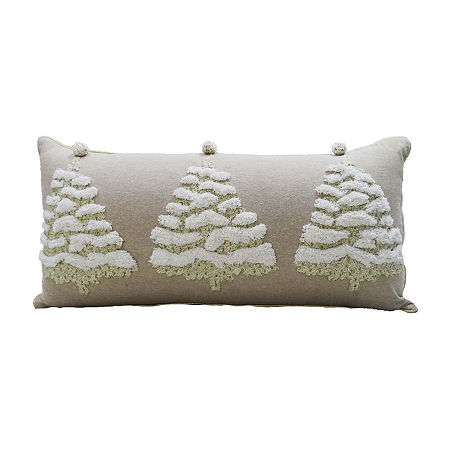 Vibhsa Christmas Tree Decorative Pillow  30 x 14 - Beige  Ivory  Gold-Tone