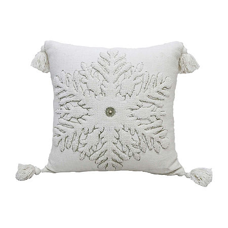 Vibhsa Christmas Snowflake Decorative Pillow  20 x 20 - Ivory  Silver-Tone