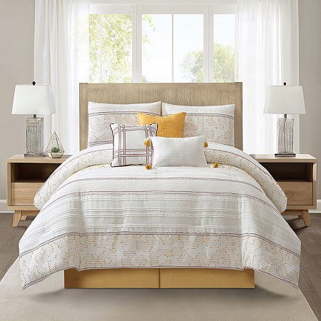 Stratford Park Ferdinico Stripe 7-Pc. Comforter Set  King - White Yellow