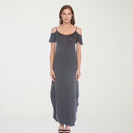 White Mark Womens Cold Shoulder Full Length Maxi Dress - Heather Grey