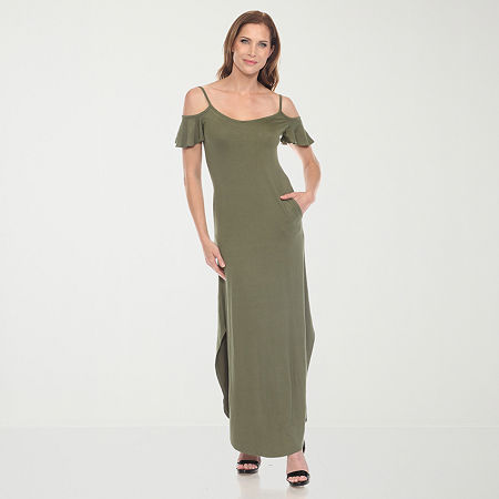 White Mark Womens Cold Shoulder Full Length Maxi Dress - Green