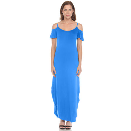 White Mark Womens Cold Shoulder Full Length Maxi Dress - Navy