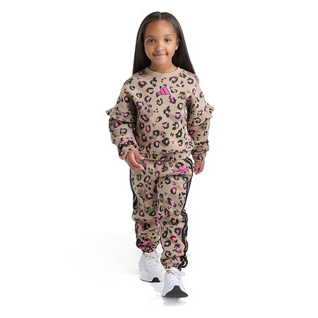 adidas Toddler & Little Girls Printed Flutter-Sleeve Pullover Sweatshirt & Elastic-Waistband Printed Jogger Pants  2 Piece Set - Chalky Brown