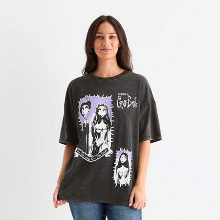 Tim BurtonS Corpse Bride Womens Crew Neck Short Sleeve Oversized Juniors Graphic T-Shirt  Small  Black