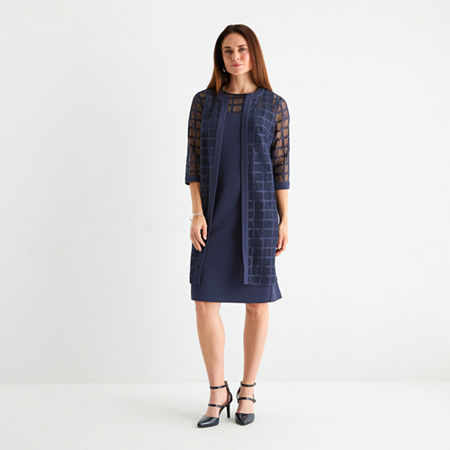 Maya Brooke Womens Windowpane Jacket Dress  18  Blue