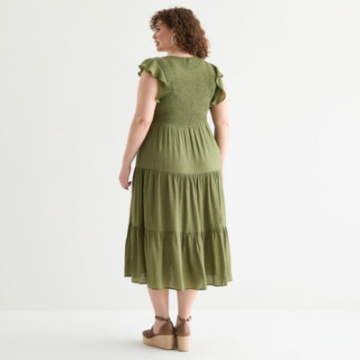 Isabel & Nina Womens Short Sleeve Midi Fit + Flare Dress Plus, Color ...