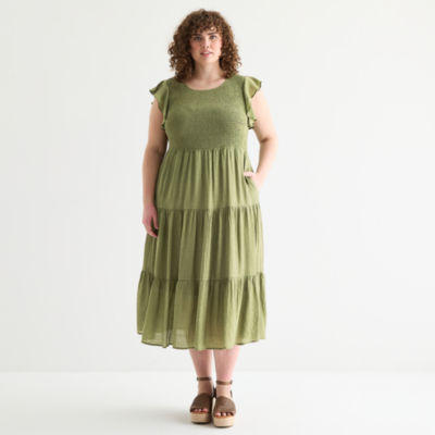 Isabel & Nina Womens Plus Short Sleeve Midi Fit + Flare Dress, Color ...