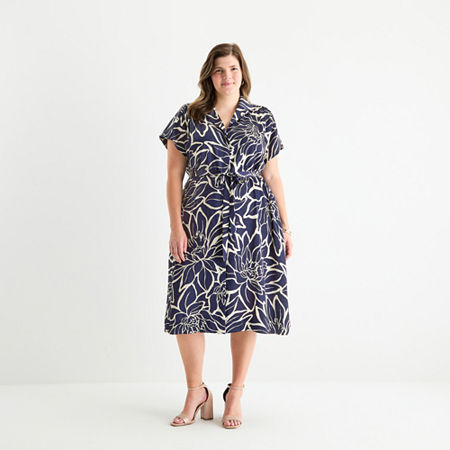 Click here for Sandra Darren Womens Short Sleeve Floral Midi Plus... prices