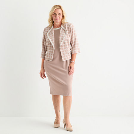 Click here for Maya Brooke Womens Pearl Trim Plaid Jacket Dress P... prices