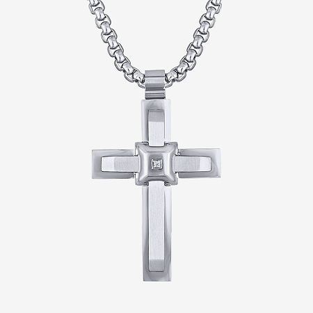 Click here for Mens White Cubic Zirconia Stainless Steel Cross 24... prices