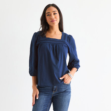 Click here for St. Johns Bay Womens Square Neck 3/4 Sleeve Blouse... prices