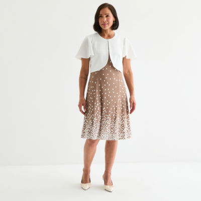 Perceptions Womens Floral Jacket Dress Petite, Color: Ivory Taupe ...