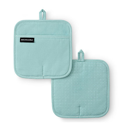 KitchenAid Gourmet Series Gridlines Pot Holder Set  Pack of 2 - Mineral Water Aqua
