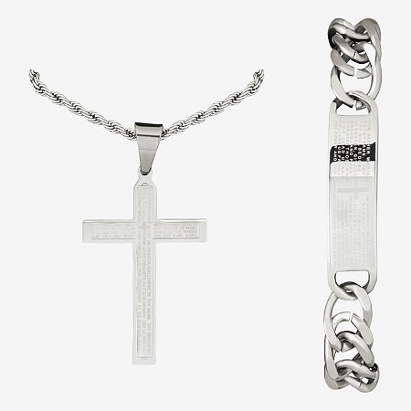 Click here for Mens Lords Prayer 2-pc Stainless Steel Cross Neckl... prices