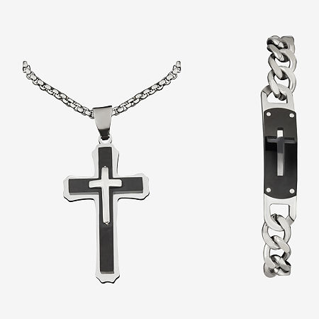 Click here for Mens 2-pc Stainless Steel Cross Necklace and ID br... prices