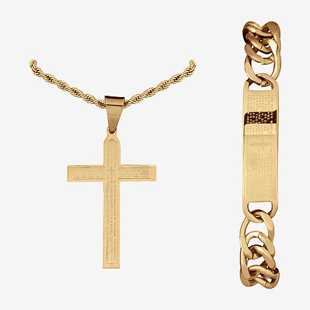 Click here for Mens Stainless Steel Cross 2-pc. Jewelry Set  One... prices