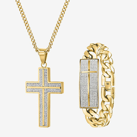 Click here for Mens White Venetian Glass Stainless Steel Cross 2-... prices