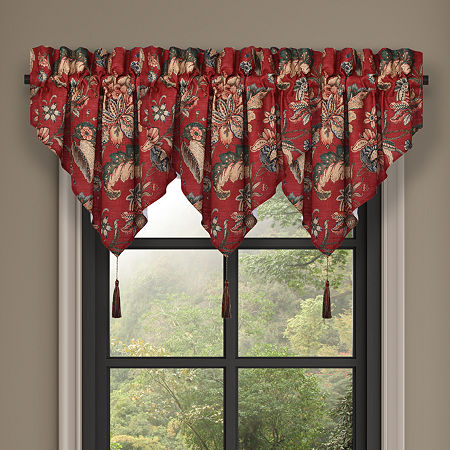 J Queen New York Enchanted Garden Window Ascot Valance  40 x 21 - Red