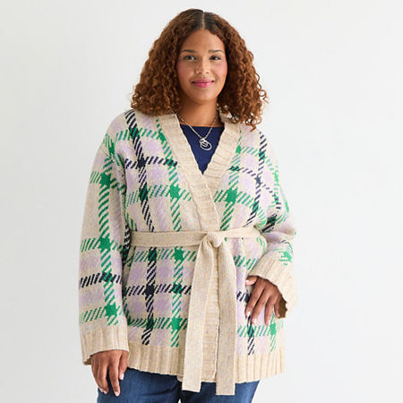 Click here for St. Johns Bay Womens Long Sleeve Plus Plaid Cardig... prices