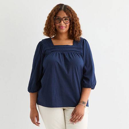 Click here for St. Johns Bay Womens Square Neck 3/4 Sleeve Blouse... prices