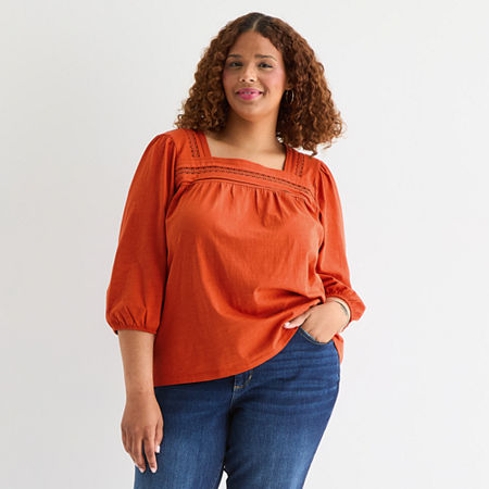 Click here for St. Johns Bay Womens Square Neck 3/4 Sleeve Blouse... prices