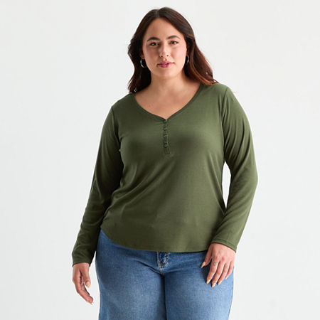Click here for a.n.a Plus Womens Henley Neck Long Sleeve Henley S... prices