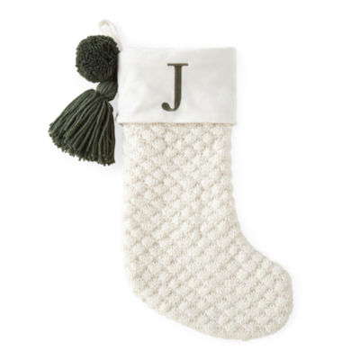 North Pole Trading Co. Ivory Knit Monogram Christmas Stocking, Color ...