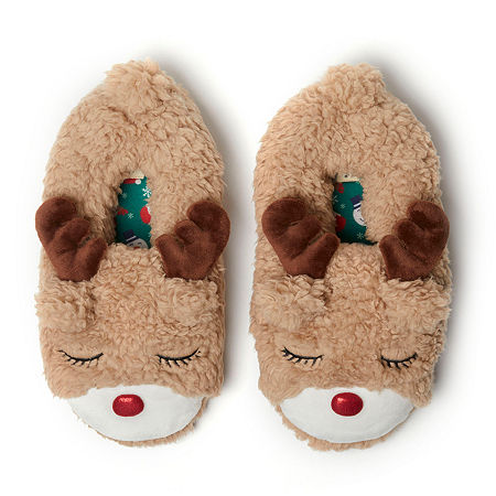 Dearfoams Mens Unisex Adult Animal Closed Back House Slipper - Santa - Latte