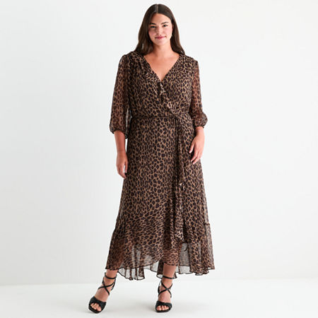 Click here for Melonie T Womens Plus 3/4 Sleeve Animal Maxi Dress... prices