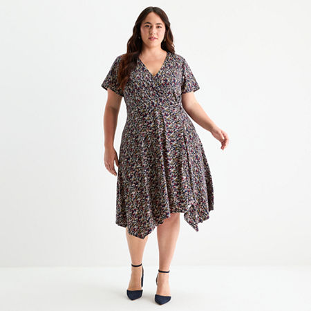 Click here for Perceptions Womens Short Sleeve Floral Midi Plus F... prices