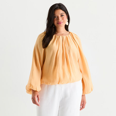 Click here for Worthington Womens Plus Crew Neck Long Sleeve Blou... prices