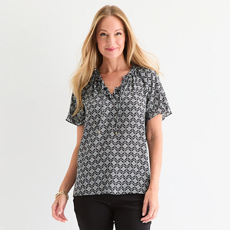 Click here for Liz Claiborne Womens Split Tie Neck Short Sleeve B... prices