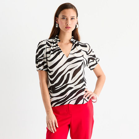 Click here for Worthington Womens V Neck Short Sleeve Blouse  Pet... prices