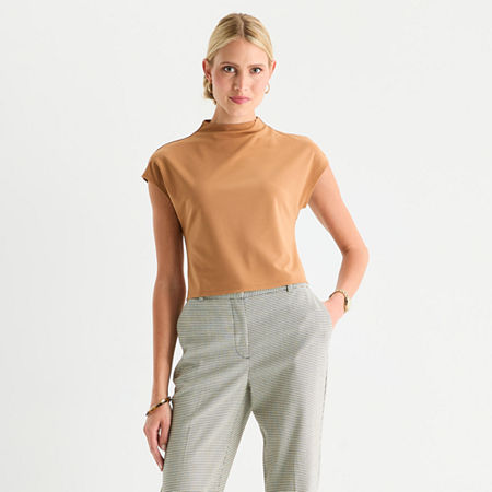 Click here for Worthington Womens Short Sleeve Mock Neck Top  Sma... prices