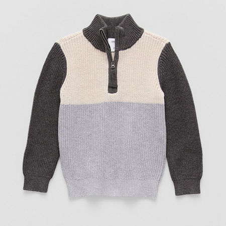 Okie Dokie Boys Mock Neck Long Sleeve Quarter-Zip Pullover Sweater  6  Gray