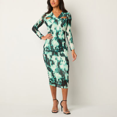 Bold Elements Womens Long Sleeve Midi Bodycon Dress, Color: Teal ...