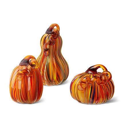 Glitzhome Multi Striped Glass Pumpkin Gourd  Set of 3 - Multi