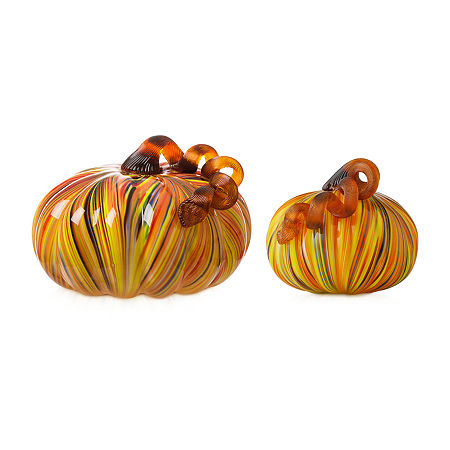 Glitzhome Striped Short Pumpkin  Set of 2 - Multi