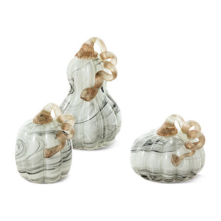 Glitzhome Faux Marble Glass Pumpkin Gourd Set  3 Piece - Multi