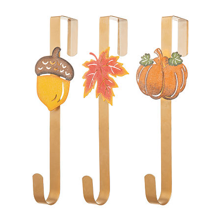 Glitzhome 14 H Fall Metal Glitter Acorn Leaf Pumpkin Wreath Hanger  Set of 3 - Multi