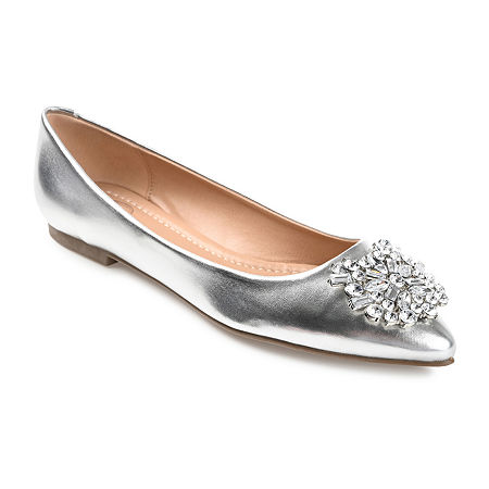 Journee Collection Womens Renzo Jeweled Flats - Silver