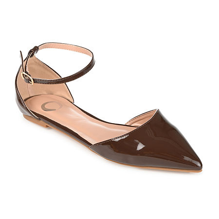 Journee Collection Womens Reba Ankle Strap Pointed Toe Flats - Brown