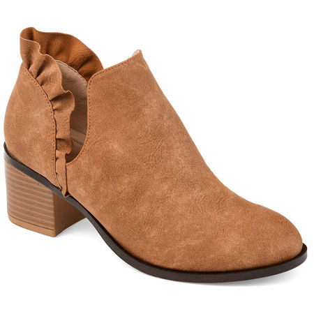 Journee Collection Womens Lennie Ruffle Detail Stacked Block Heel Booties - Brown