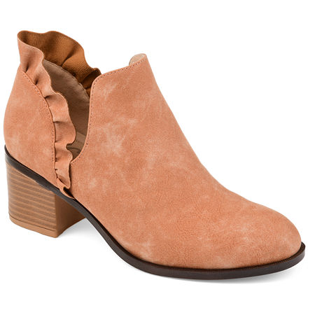 Journee Collection Womens Lennie Ruffle Detail Stacked Block Heel Booties - Rose
