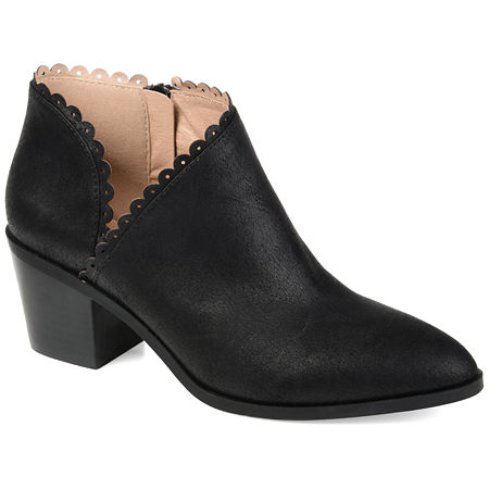 Journee Collection Womens Tessa Scalloped Block Heel Booties - Black