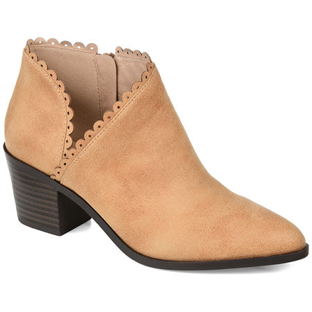 Journee Collection Womens Tessa Scalloped Block Heel Booties - Tan